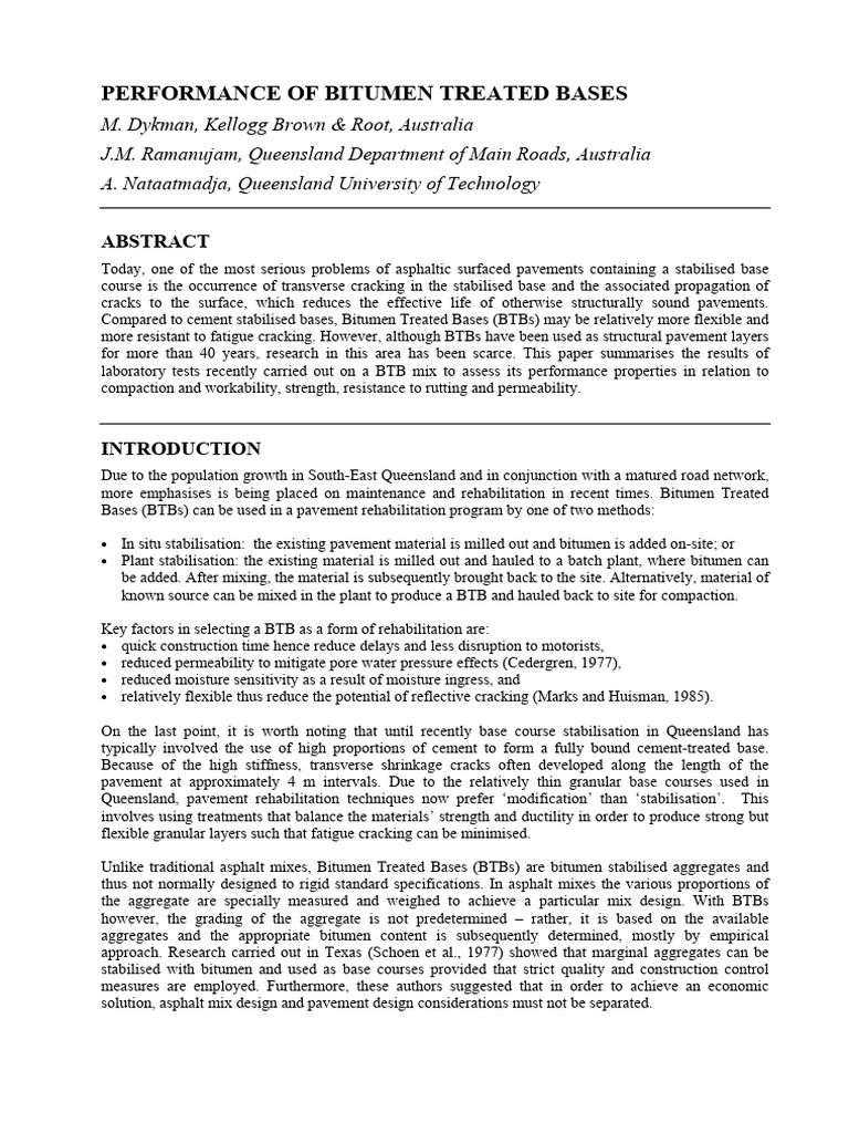 Performance of Bitumen Treated Bases | PDF