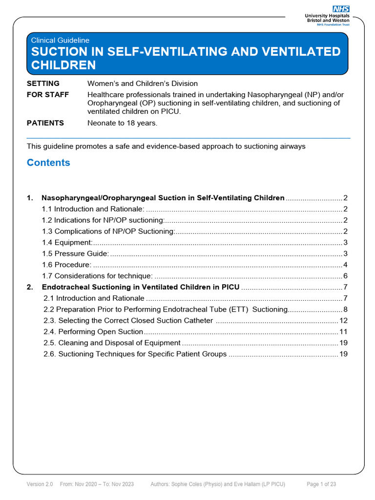 Suctioning Guidelines for Children | PDF | Medicine | Physiology