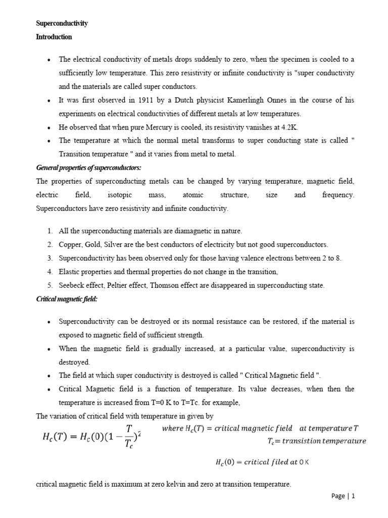 Superconductivity | PDF | Superconductivity | Electrical Resistivity And Conductivity