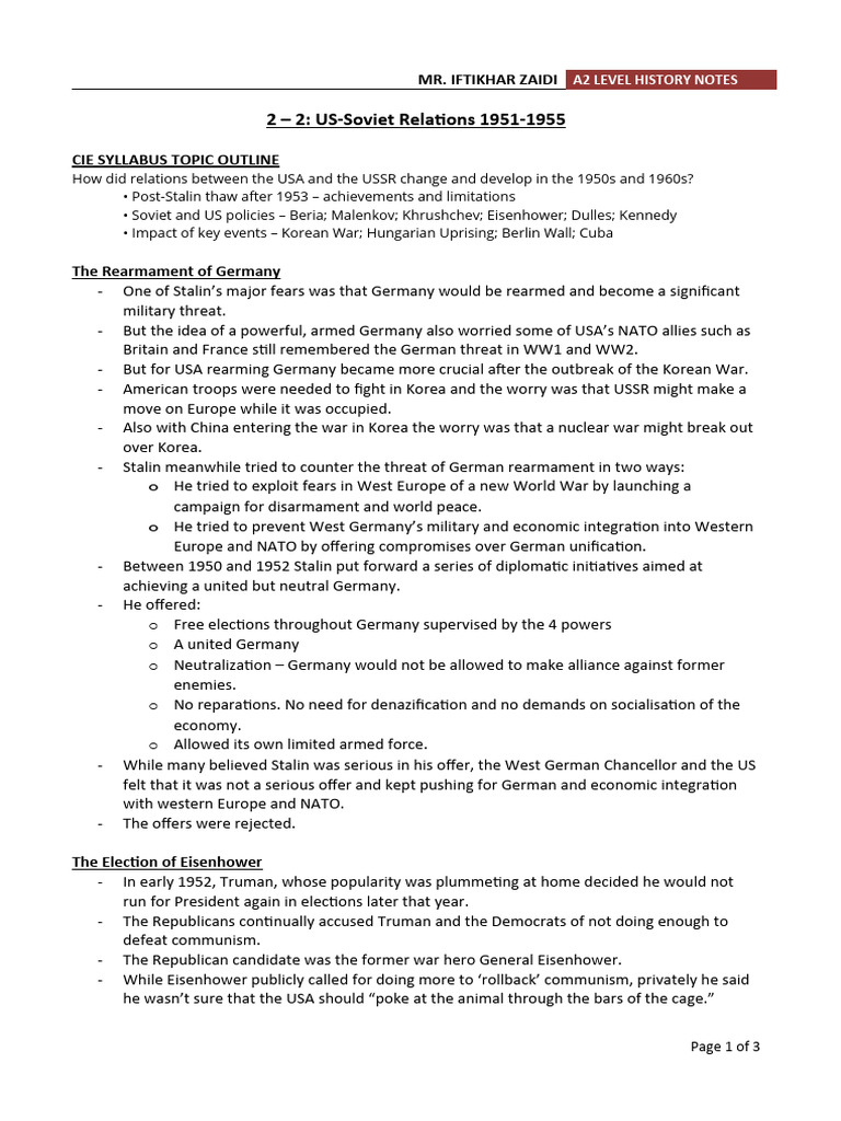 US Soviet Relations 1950-1955 | PDF | Politics