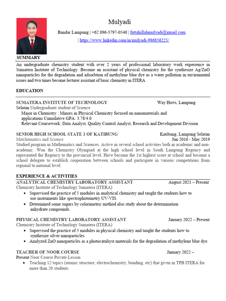CV Mulyadi | PDF | Chemistry | Physical Sciences