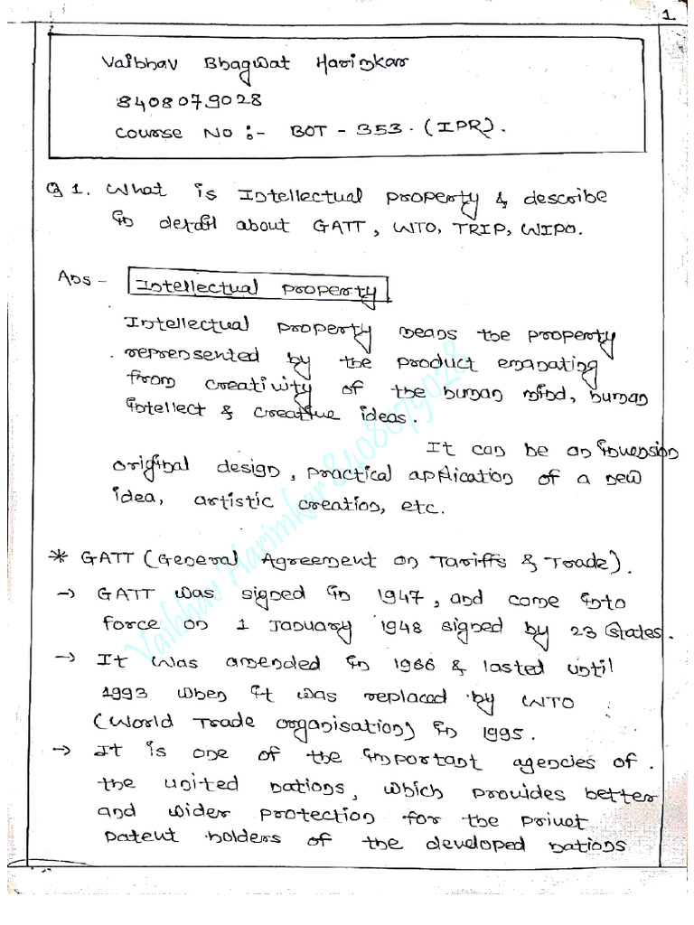 Bot 353 Handwritten Note | PDF