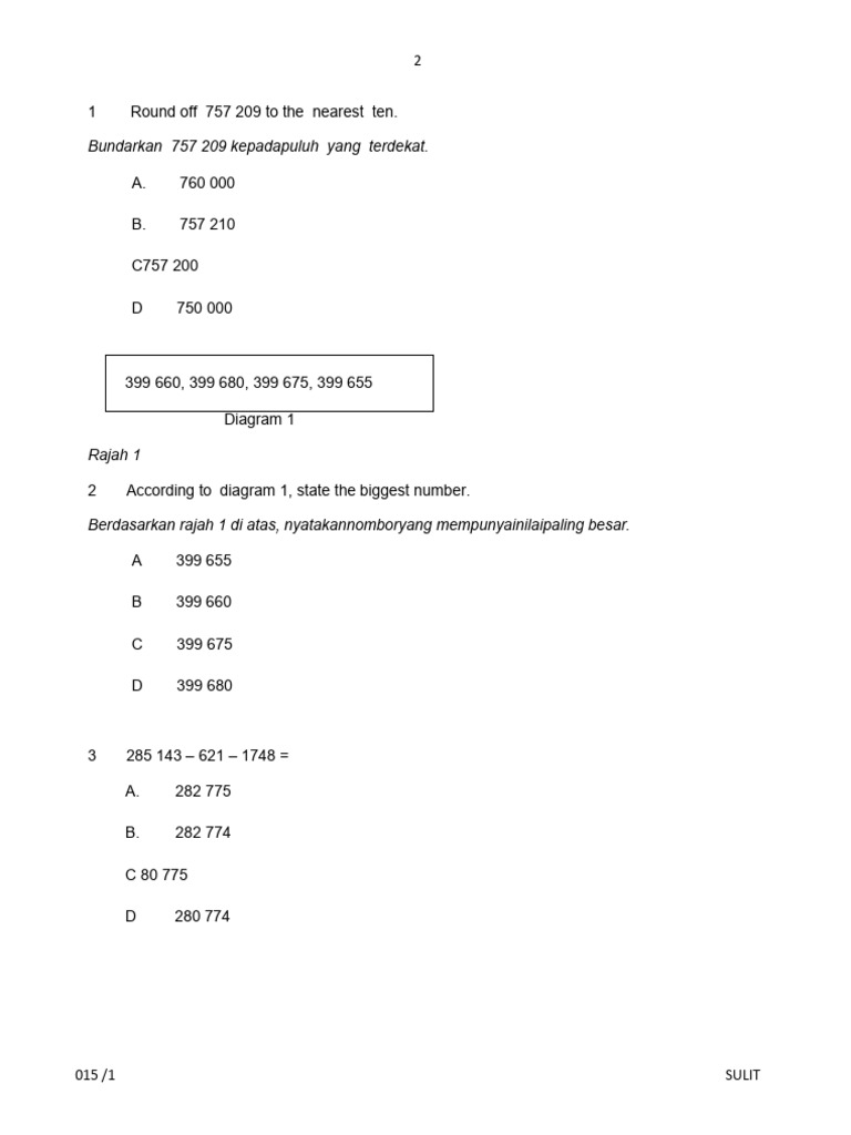 Soalan Lengkap Matematik Tahun 5 Kertas 1 | PDF | Euclidean Geometry ...