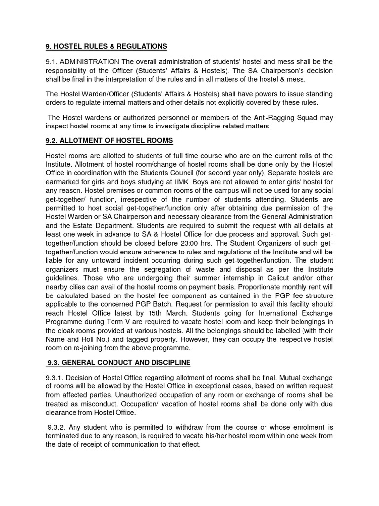 Hostel Rules and Regulation | PDF | Justice | Crime & Violence