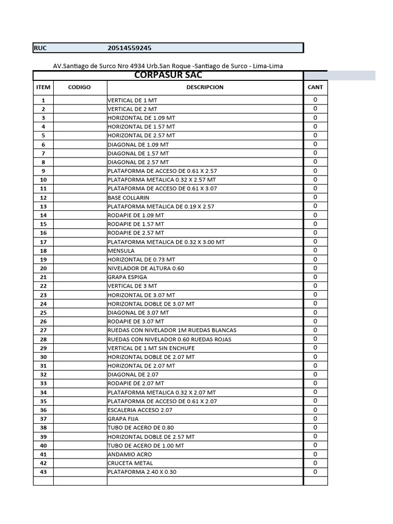 Inventario de Andamios y Accesorios | PDF | Ajedrez