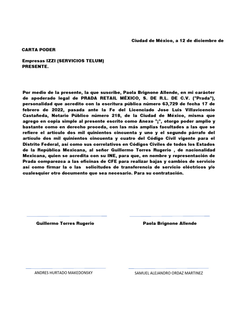 Carta Poder Ejemplo | PDF