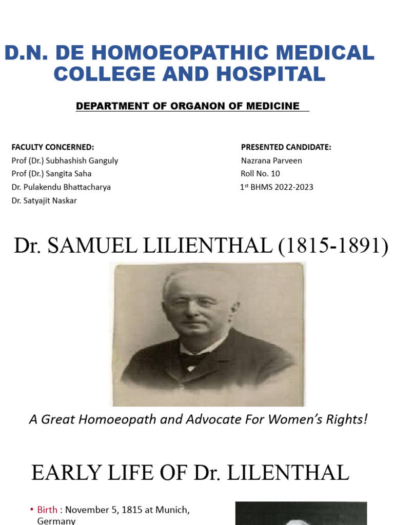 Dr. Lilienthal: Homoeopathy Pioneer | PDF | Self-Improvement