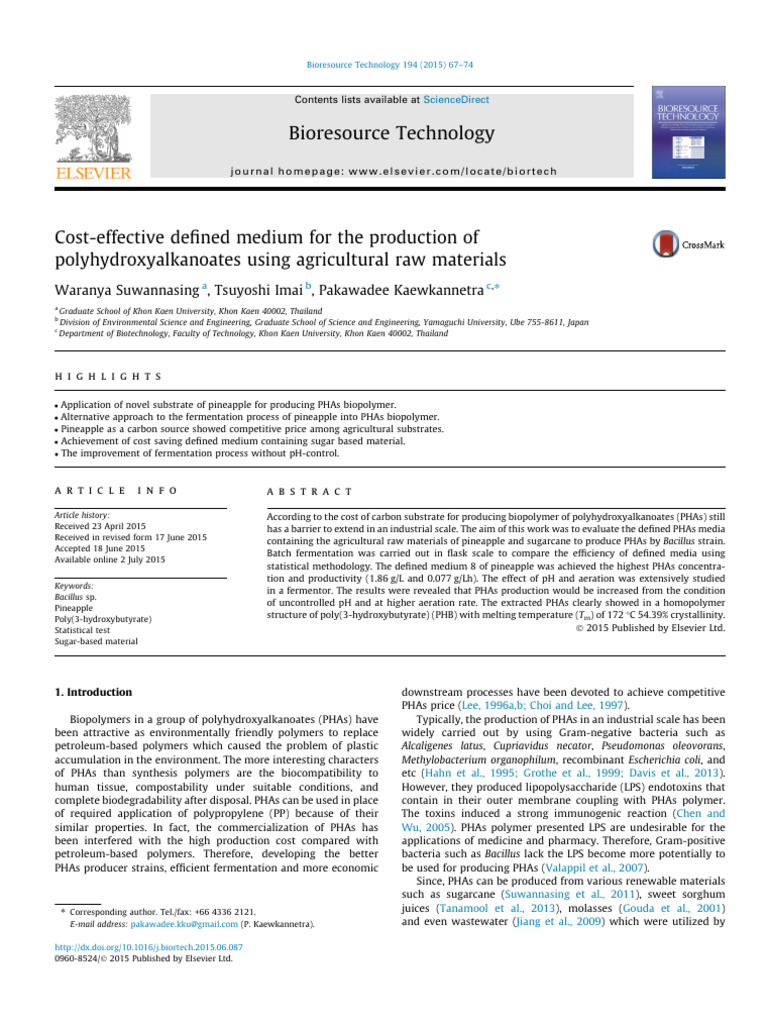 Cost Effective Defined Medium For The Production of Polyhy - 2015 - Bioresource | PDF ...