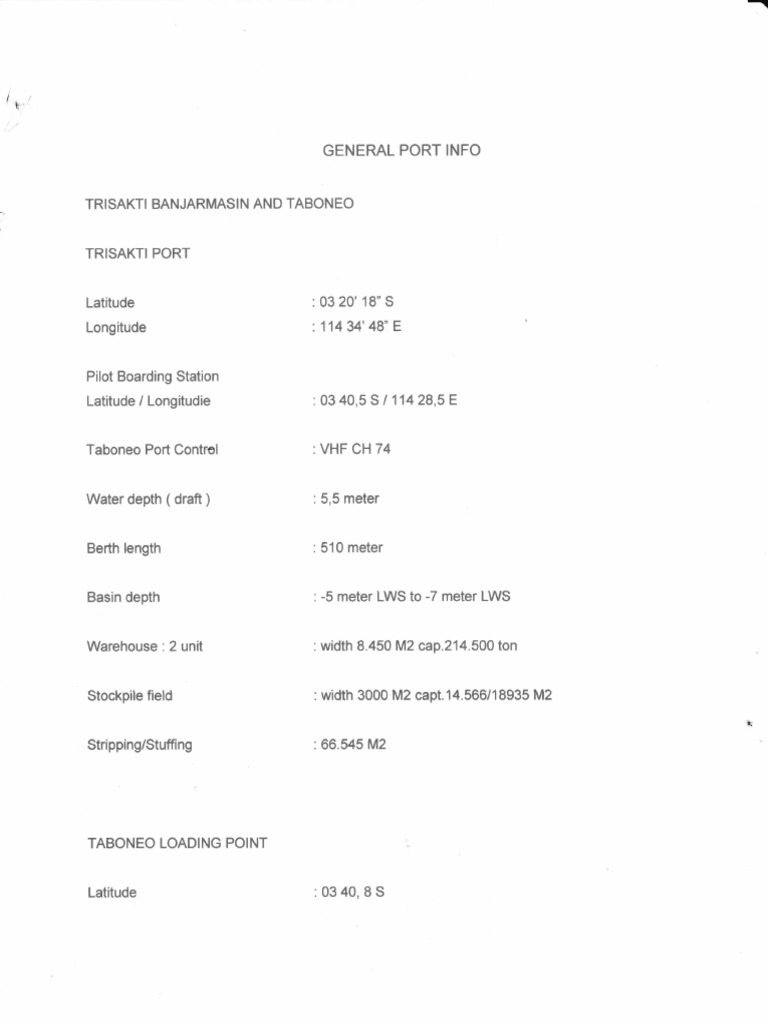 Trisakti Port Overview and Coordinates | PDF