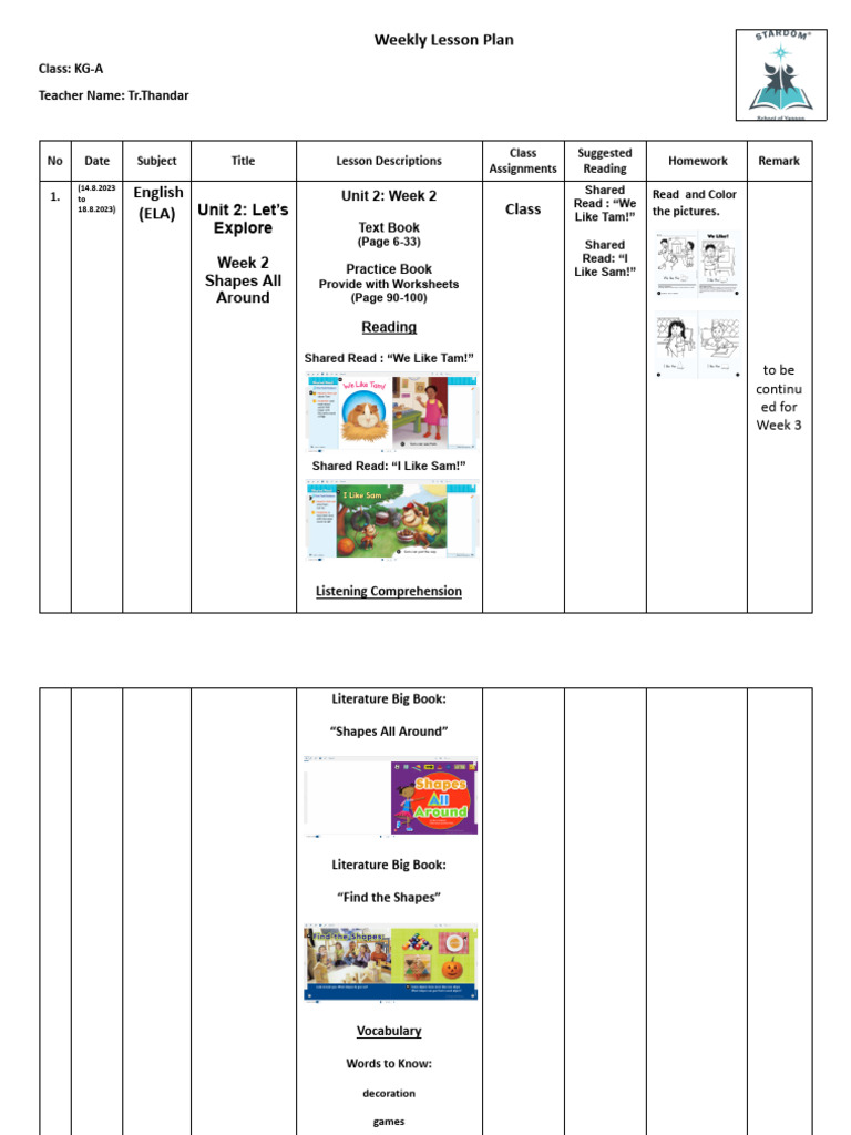 Toddle-Weekly Lesson Plan Template KG | PDF | Lesson Plan | Learning