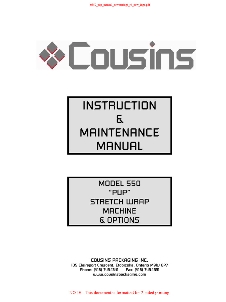 Cousins Model 550 Stretch Wrapper Manual | PDF | Electric Motor | Forklift