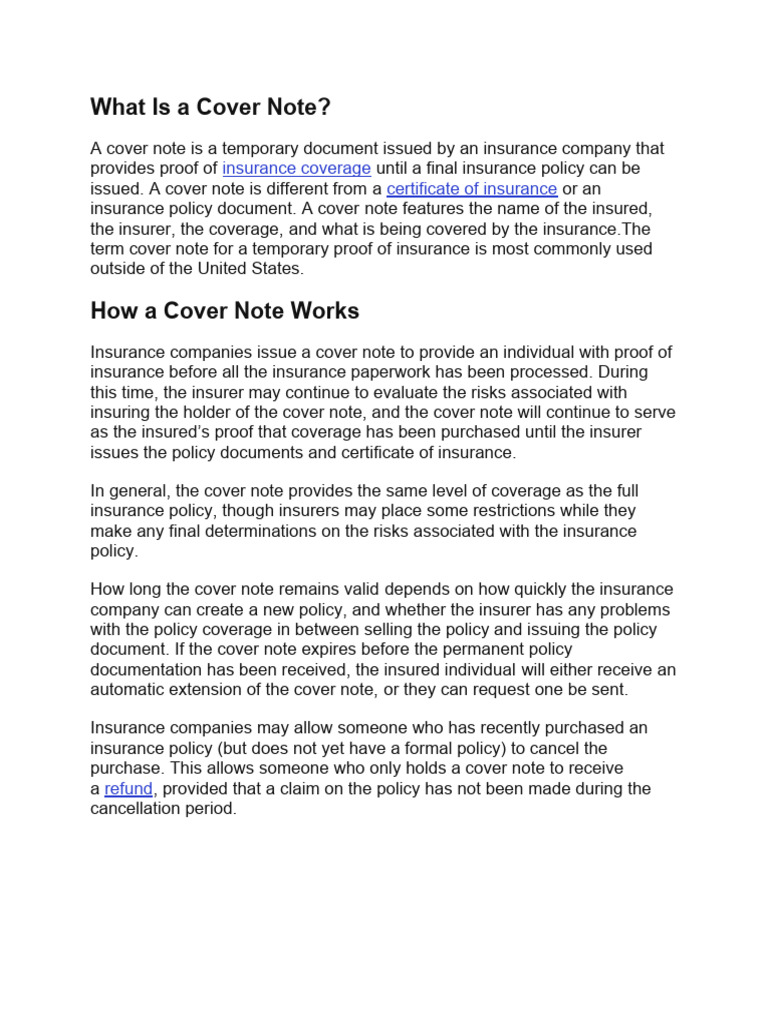 What Is A Cover Note | PDF