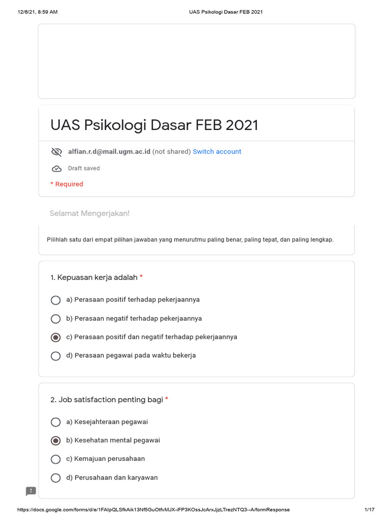 UAS Psikologi Dasar 2021 | PDF