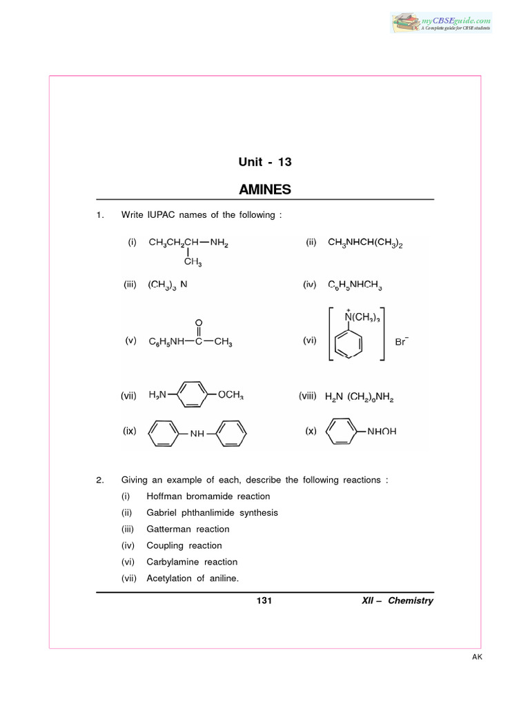 12 Chemistry Impq CH13 Amines 01 | PDF | Amine | Materials