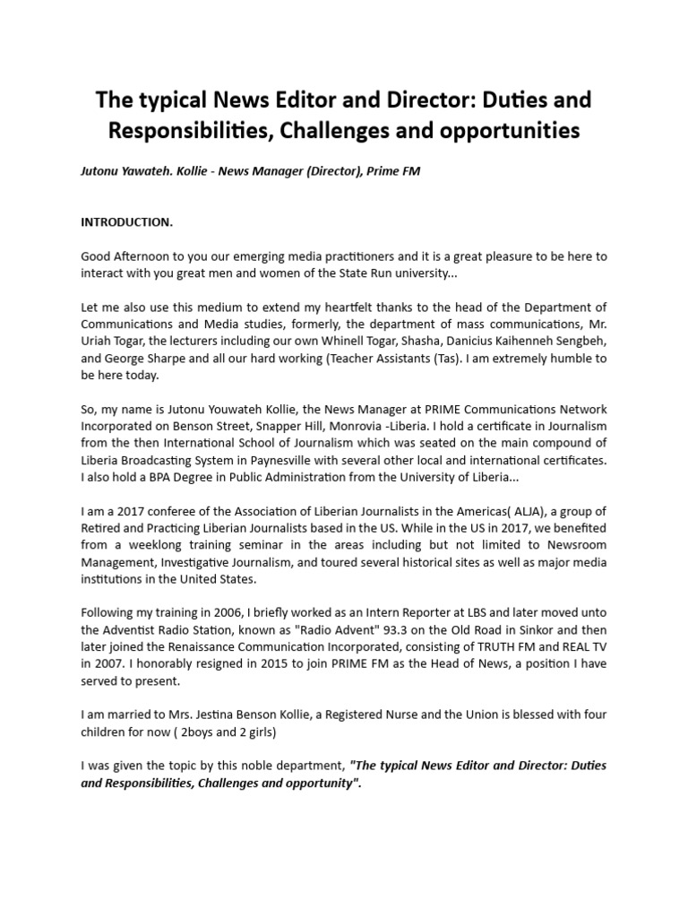 The Typical News Editor and Director | PDF | News | Journalism