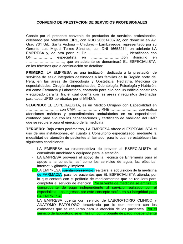 Convenio de Prestacion de Servicios Profesionales | PDF | Finanzas y dinero