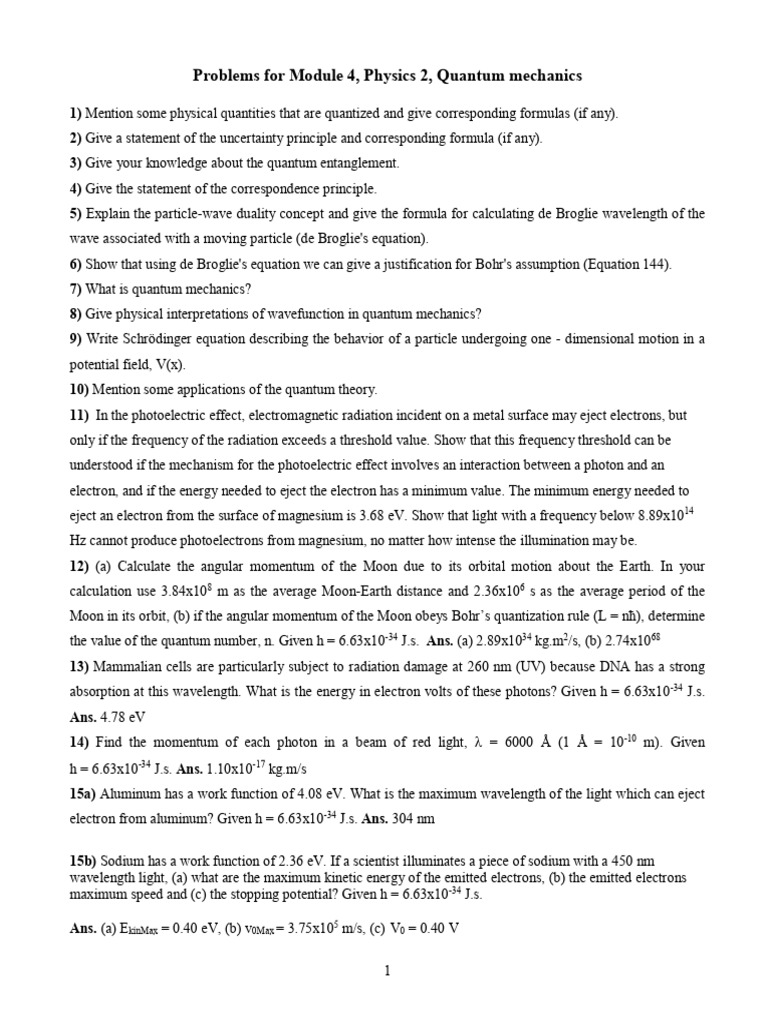 Module 4-QUANTUM-PROBLEMS-SENT-2023 | PDF | Quantum Mechanics | Electron