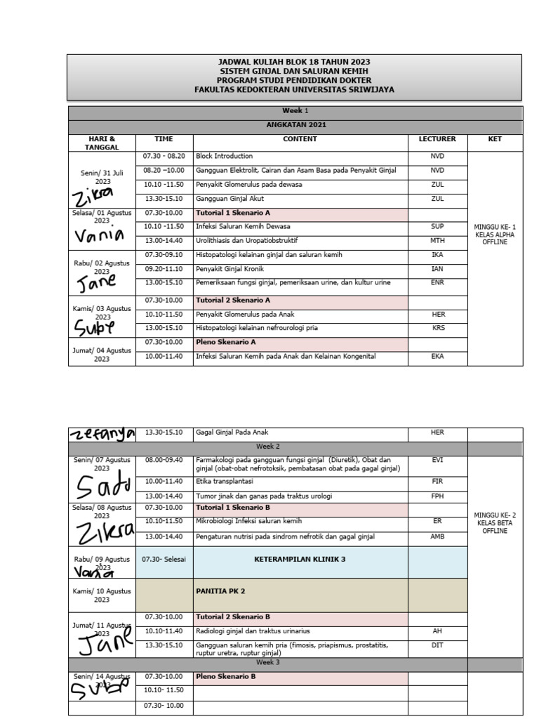 Jadwal Blok 18 TH - 2023 | PDF