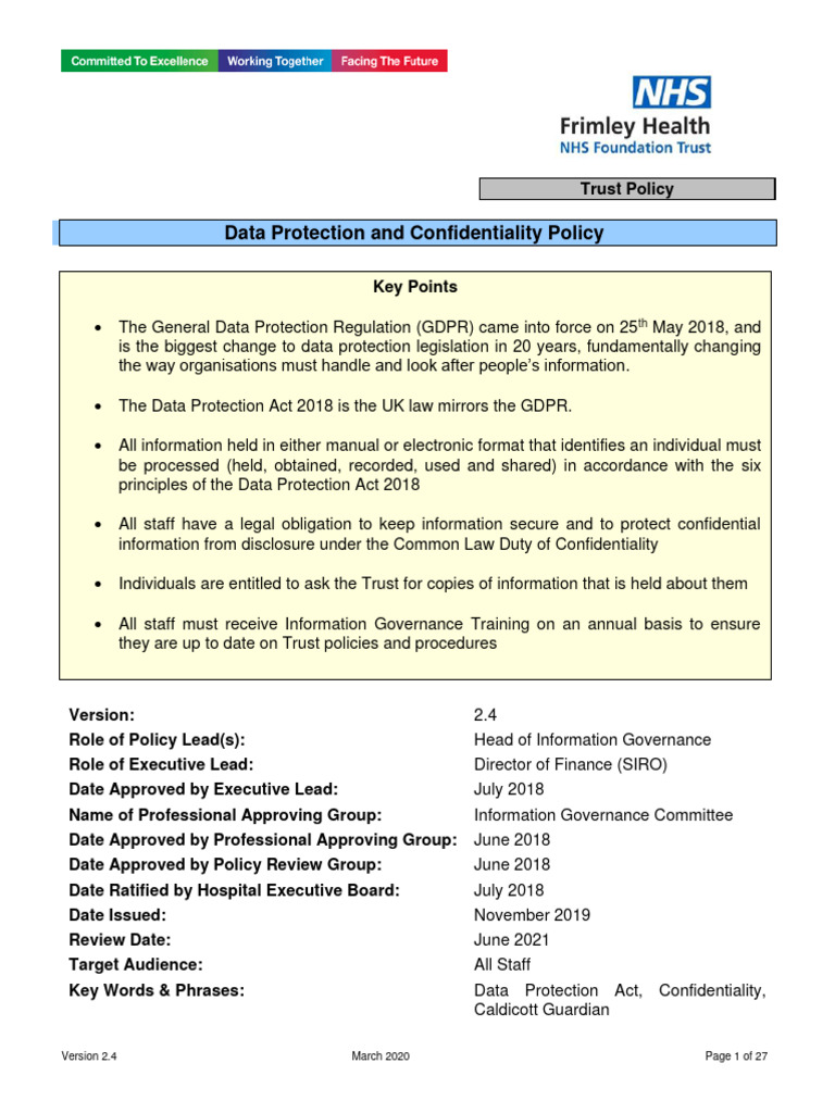 Trust Data Protection Policy Overview | PDF | Confidentiality ...