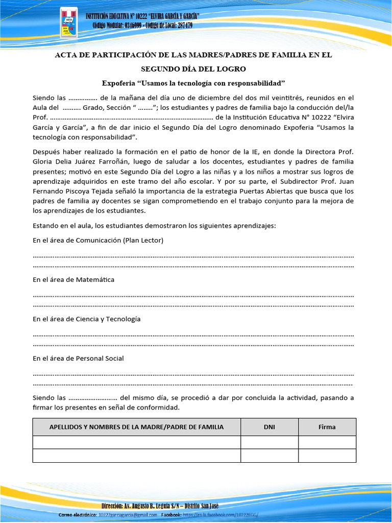 Acta Segundo Dia Del Logro | PDF