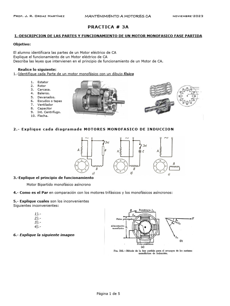 Practica # 3a Motor Monofasico Fase Partida CA 2023 | PDF | Motor eléctrico | Electromagnetismo