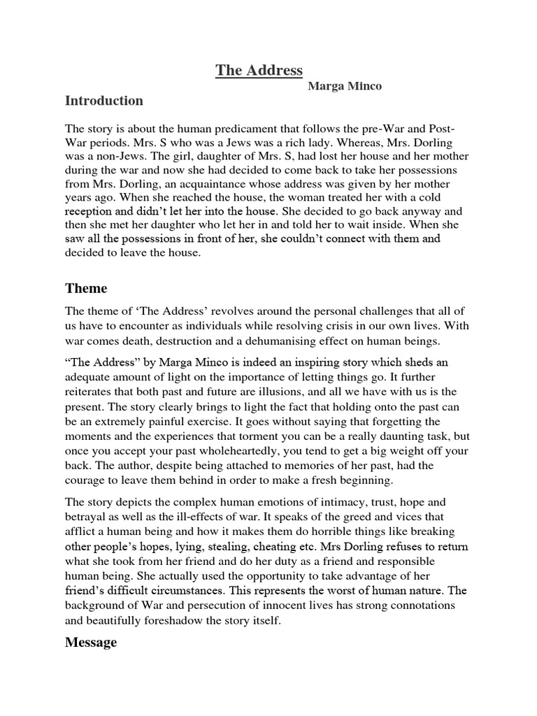 The Address Class XI Snapshots | PDF