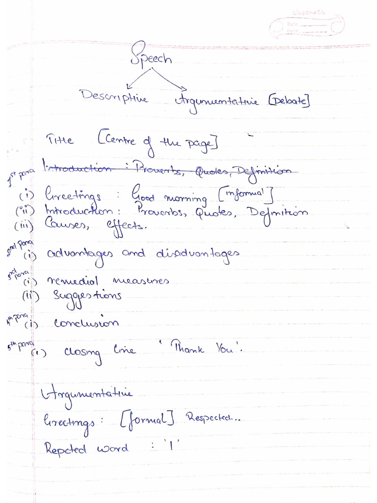 Descriptive Speech Notes | PDF