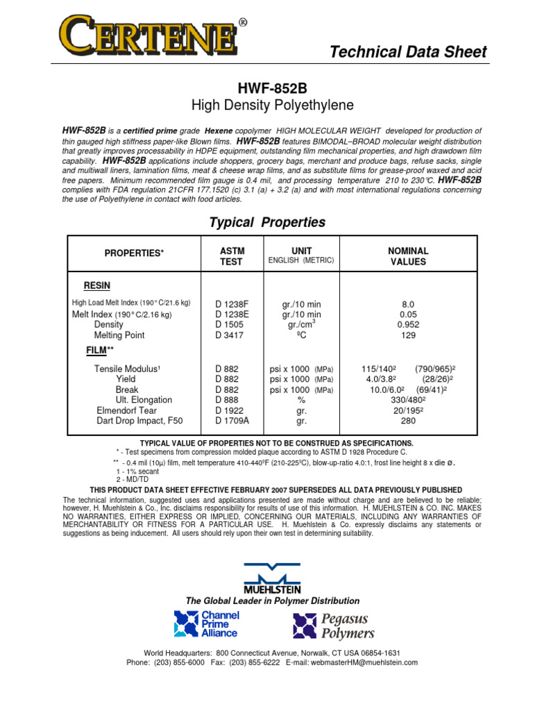 Muehlstein Certene HWF-852B | PDF | Polyethylene | Chemical Substances