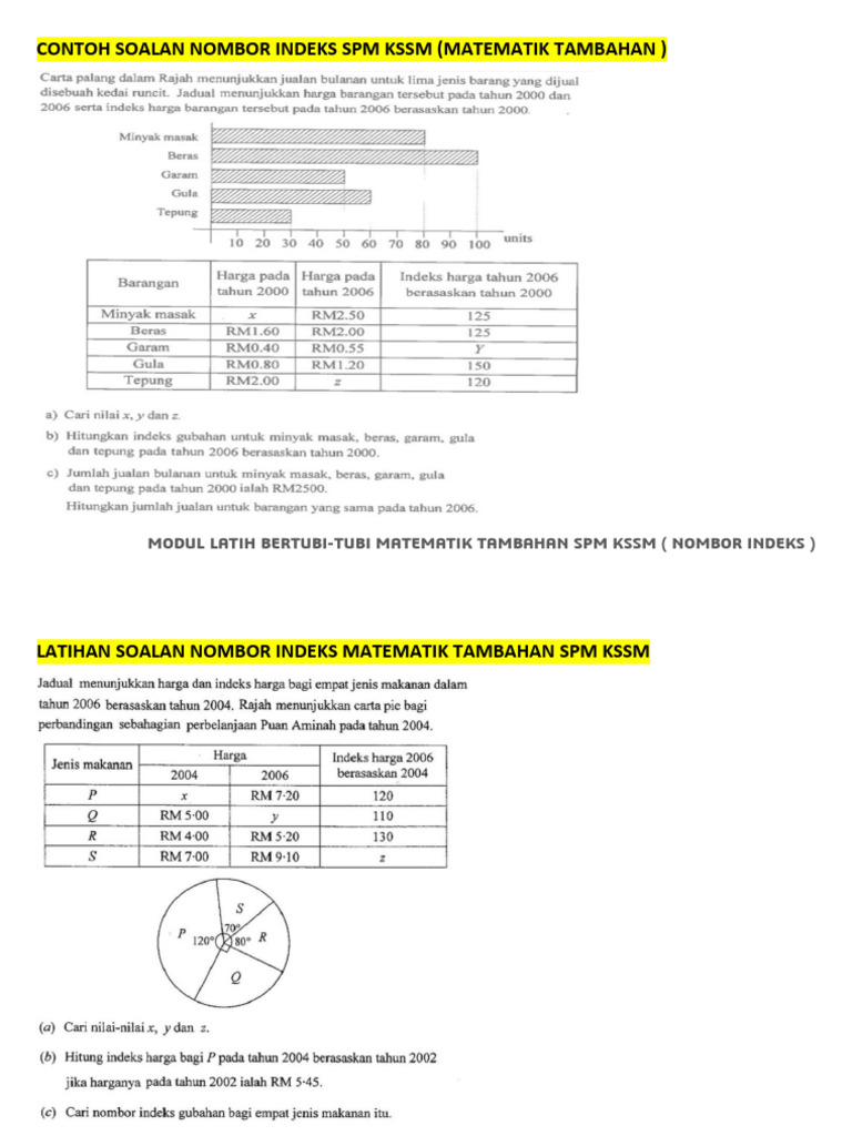 Contoh Soalan Nombor Indeks SPM KSSM | PDF