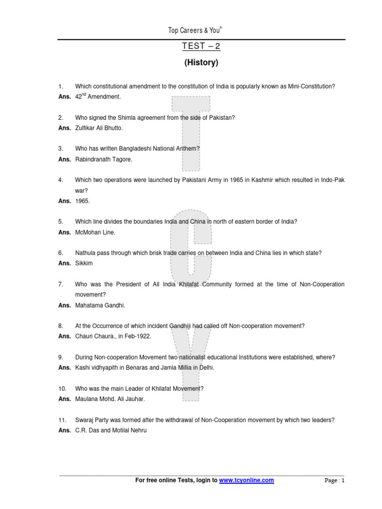 (History) : Test - 2 | PDF | South Asia | Asia
