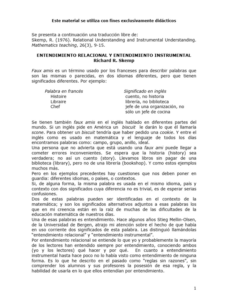 Documento 3 Skemp | PDF | Aprendizaje | Conocimiento