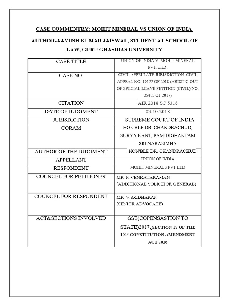 Mohit Mineral v. Union of India | PDF | Taxes | Government Finances