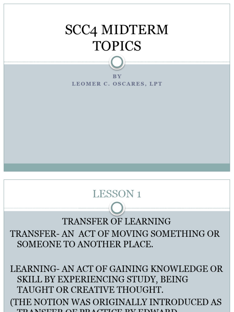 Understanding Transfer of Learning Concepts | PDF | Learning | Knowledge