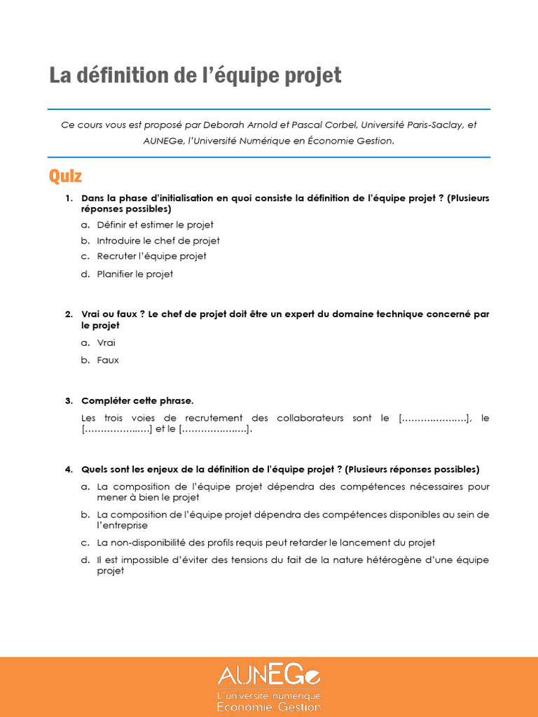 GDP Chap 3 Lecon 1 Quiz | PDF | Gestion de projet | Chef de projet