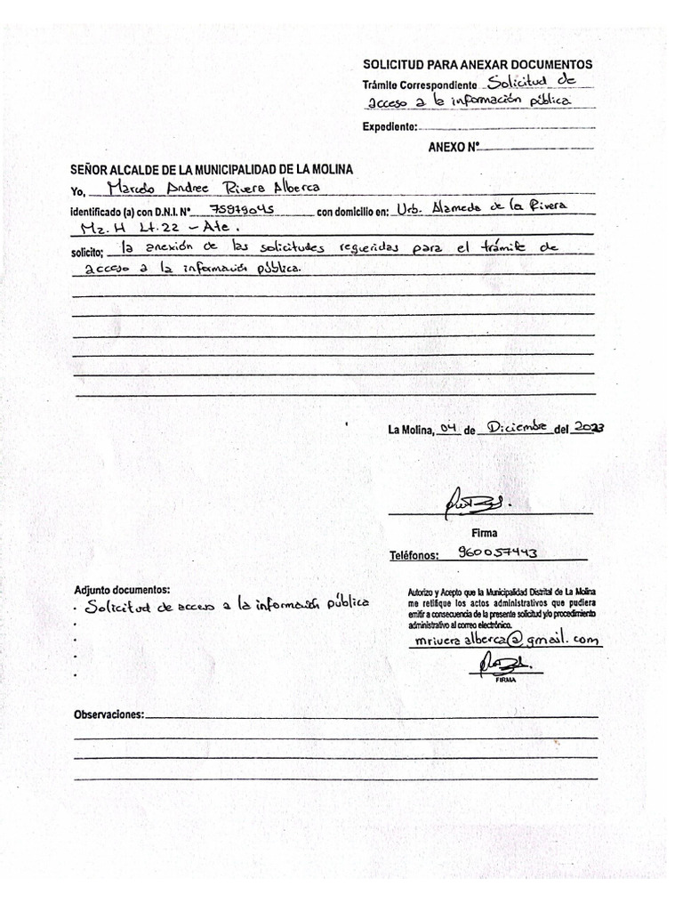 Solicitud para Anexar Documentos | PDF