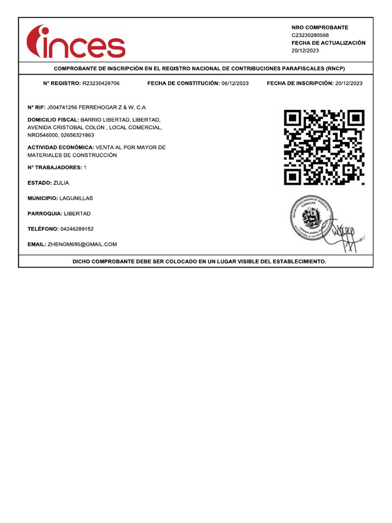 Inces Comprobante | PDF