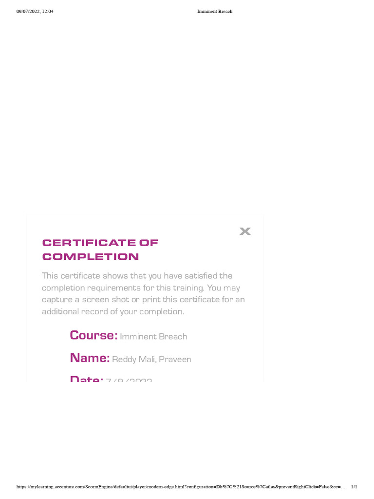 Imminent Breach Course Completion Certificate | PDF