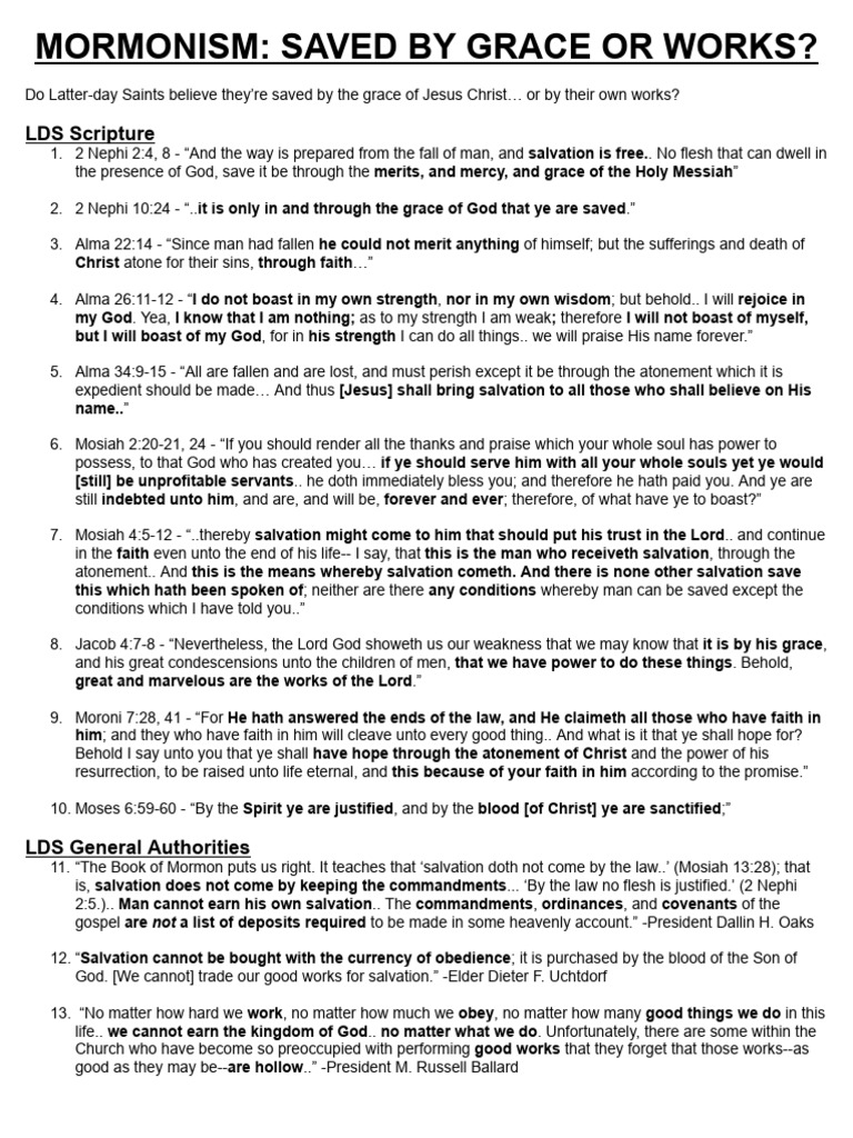 Mormonism: Grace vs. Works Explained | PDF | Grace In Christianity ...