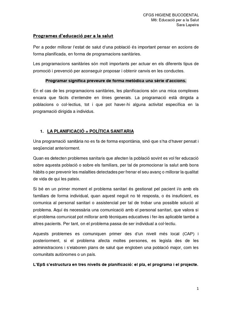 Elaboració Programes EpS | PDF