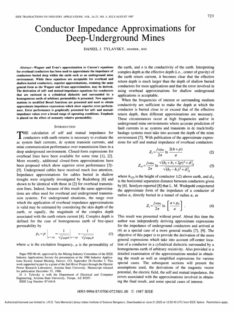 Conductor Impedance Approximations For Deep-Underground Mines | PDF