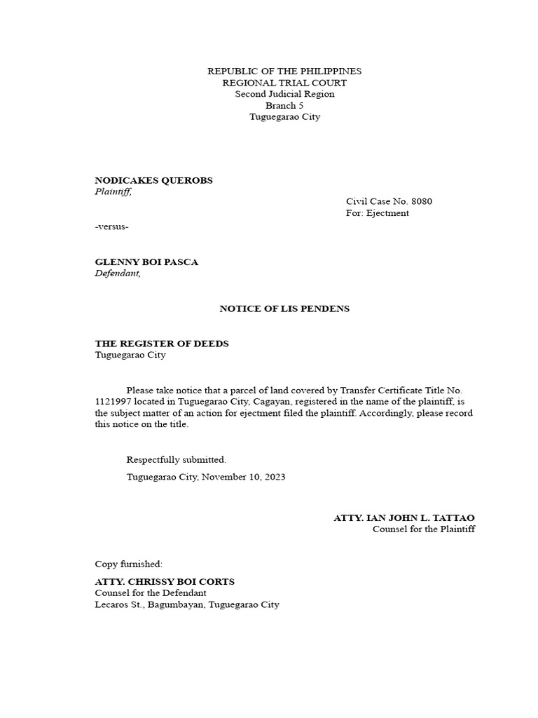 Notice of Lis Pendens | PDF