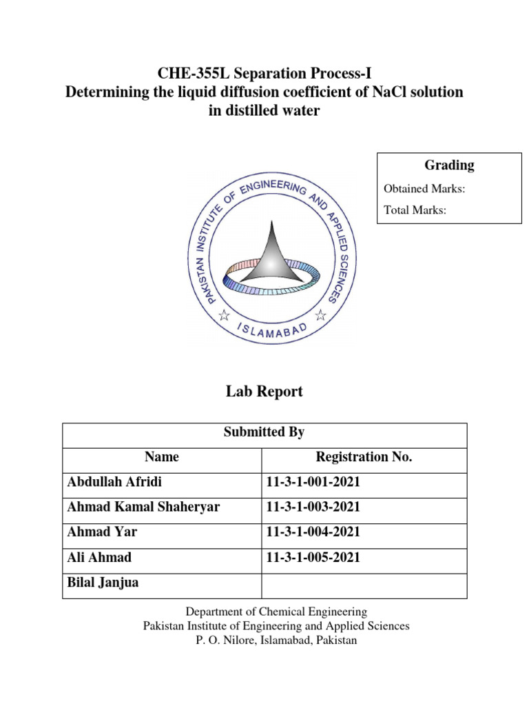Liquid Diffusion Coefficient of NaCl | PDF | Diffusion | Experiment