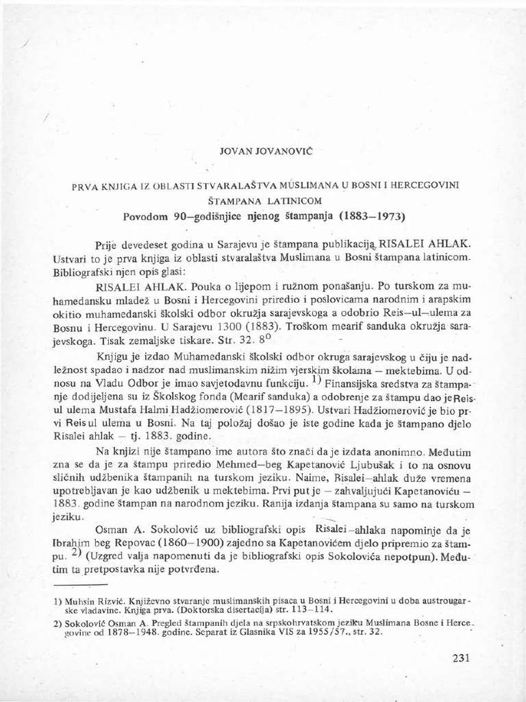Jovan Jovanović - Prva Knjiga Iz Oblasti Stvaralaštva Muslimana U Bih ...