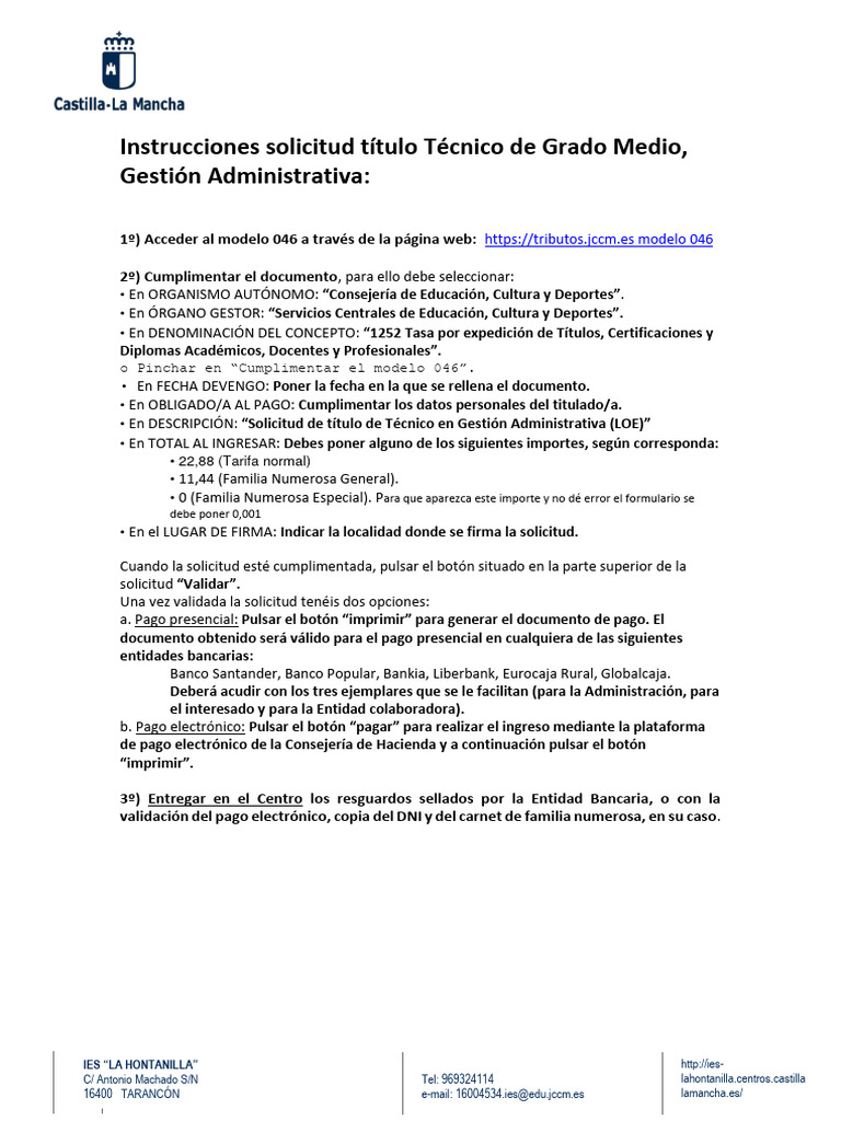 Instr. Solicitud Titulo Tecnico en Gestion Administrativa - Docx 6 | PDF | Bancario