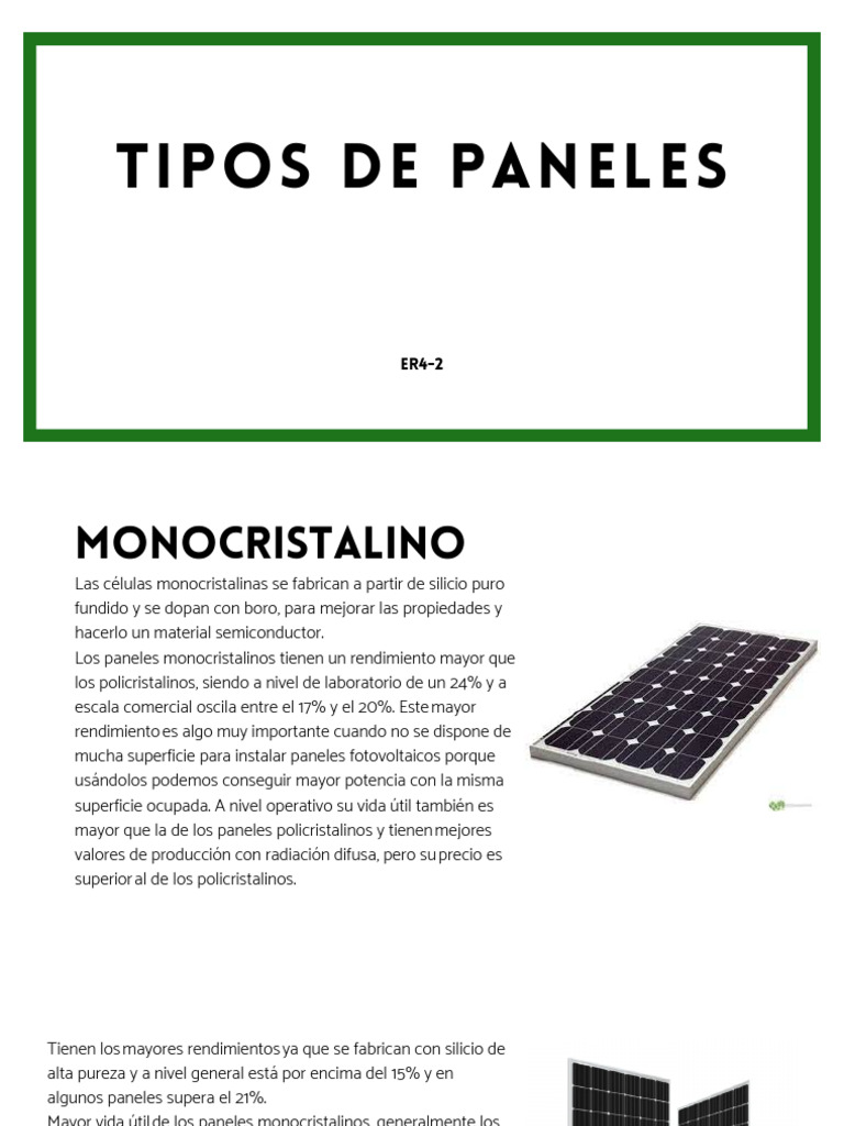 Tipos de Paneles | PDF | Panel solar | Energía solar
