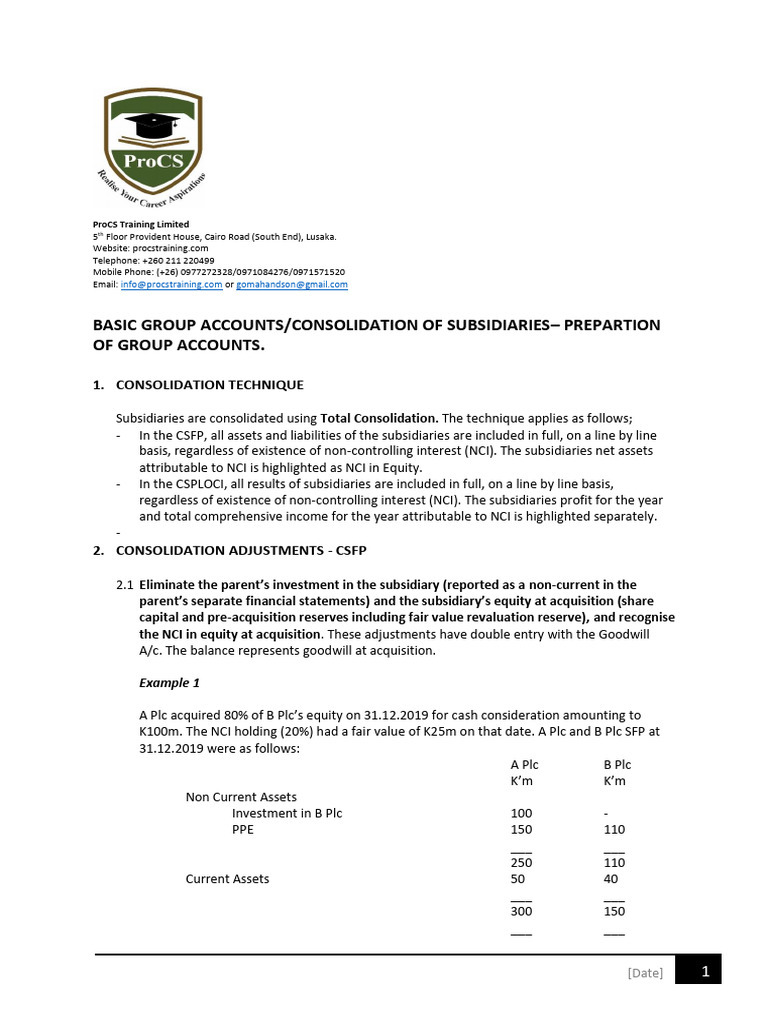 Basic Consolidation Adjustments - Notes Examples | PDF | Goodwill ...