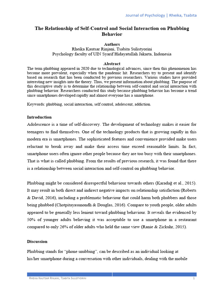 The Relationship of Self-Control and Social Interaction On Phubbing ...