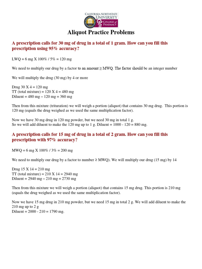 Aliquot Solved Practice Problems | PDF | Cooking, Food & Wine | Self ... Aliquot Solved Practice Problems | PDF | Cooking, Food & Wine | Self ...
