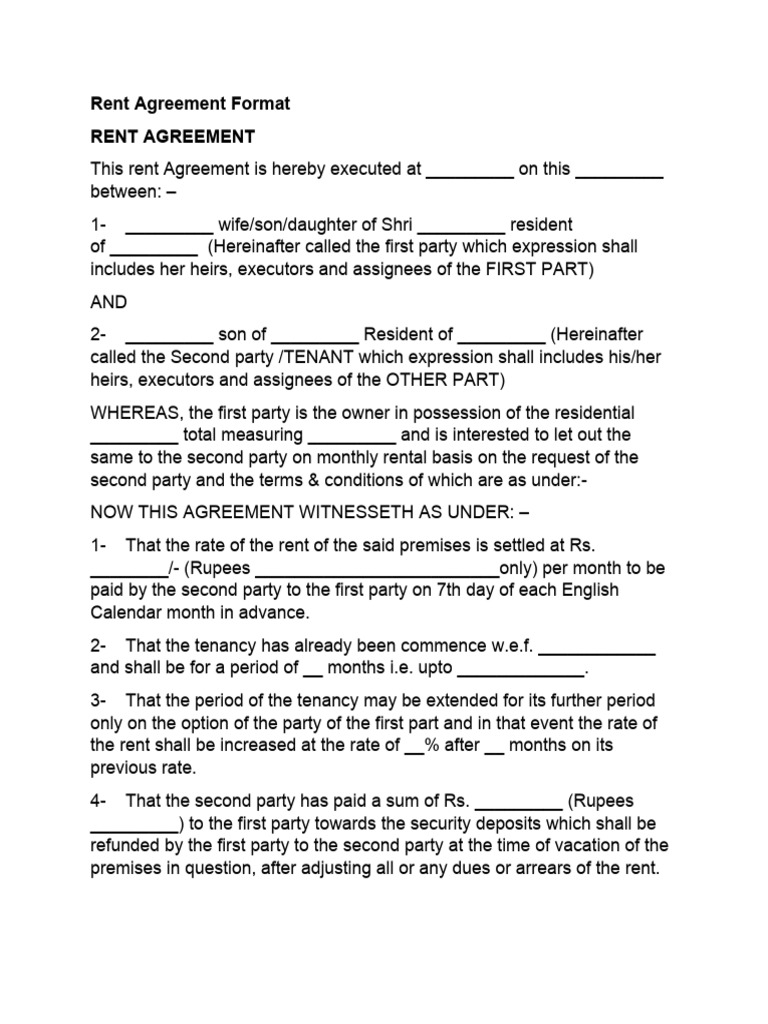 Rent Agreement Format | PDF | Law