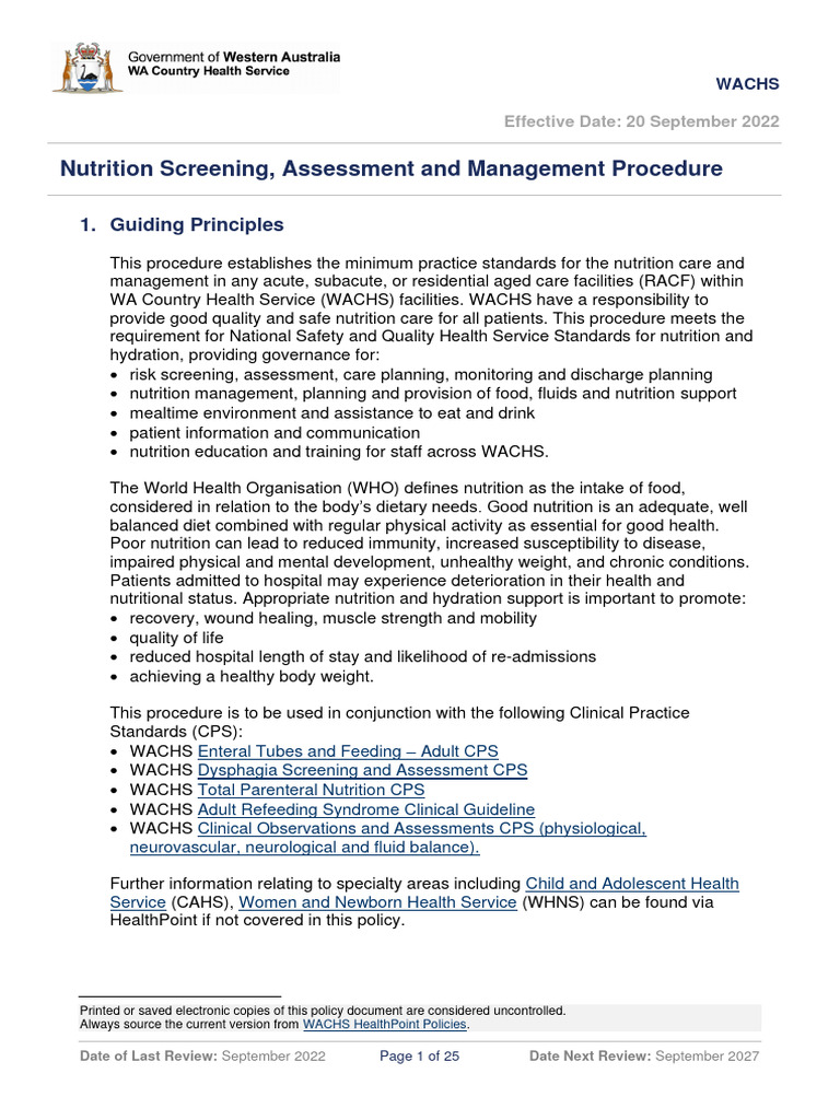 Nutrition Screening Assessment and Management Procedure | PDF ...